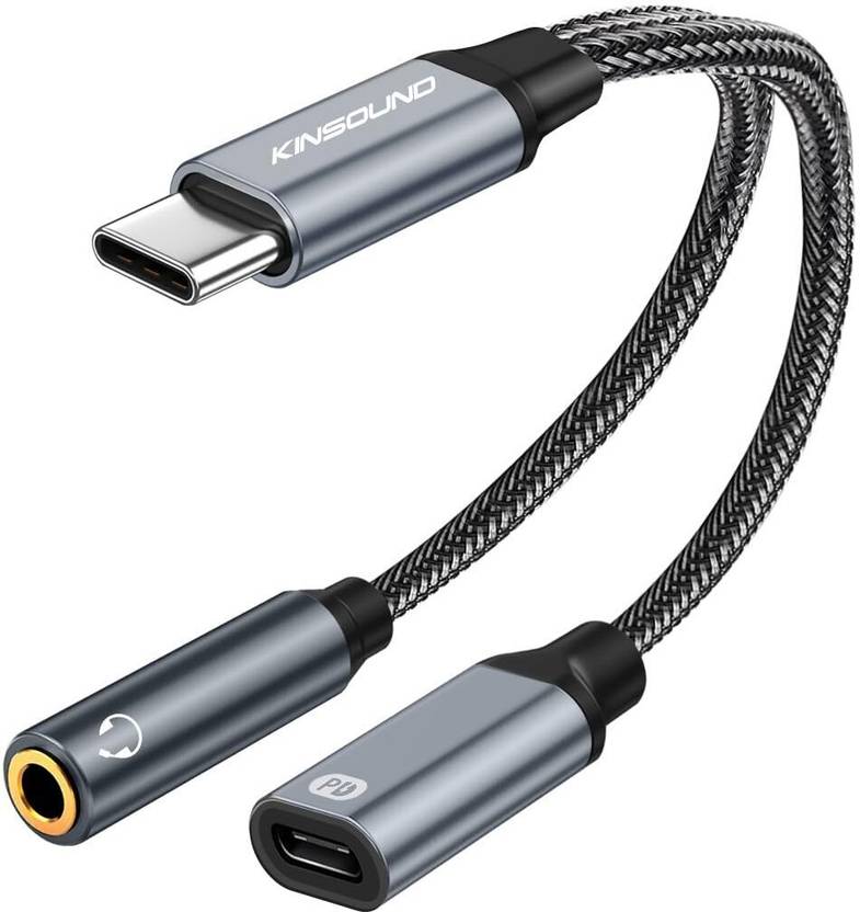 Kinsound Grey USB C to 3.5 mm Jack Audio Adapter, Type C to 3.5mm Jack ...