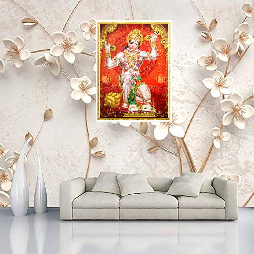 Hanuman ji Poster| With Khartal Red BG| Thick Paper UV Film Golden ...