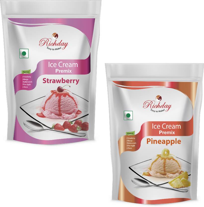 Richday Instant Ice Cream Premix Powder Combo of Strawberry & Pineapple ...
