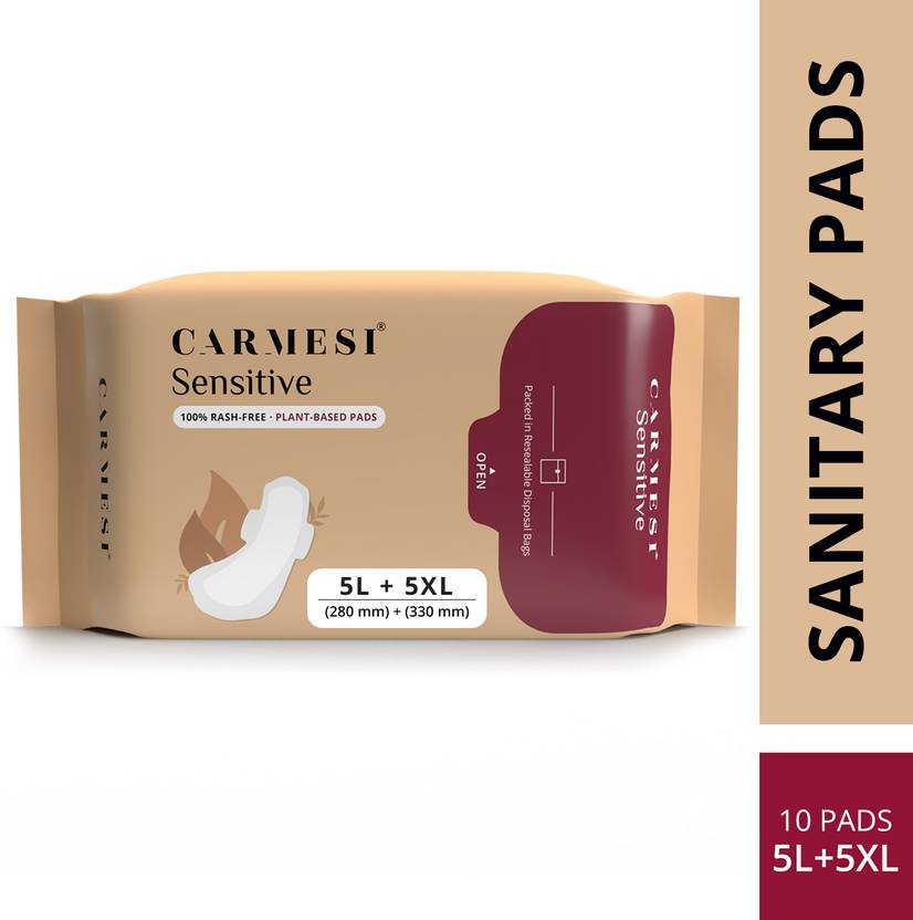 Carmesi Sensitive - Sanitary Pads for Rash-Free Periods (5 Large + 5 XL ...
