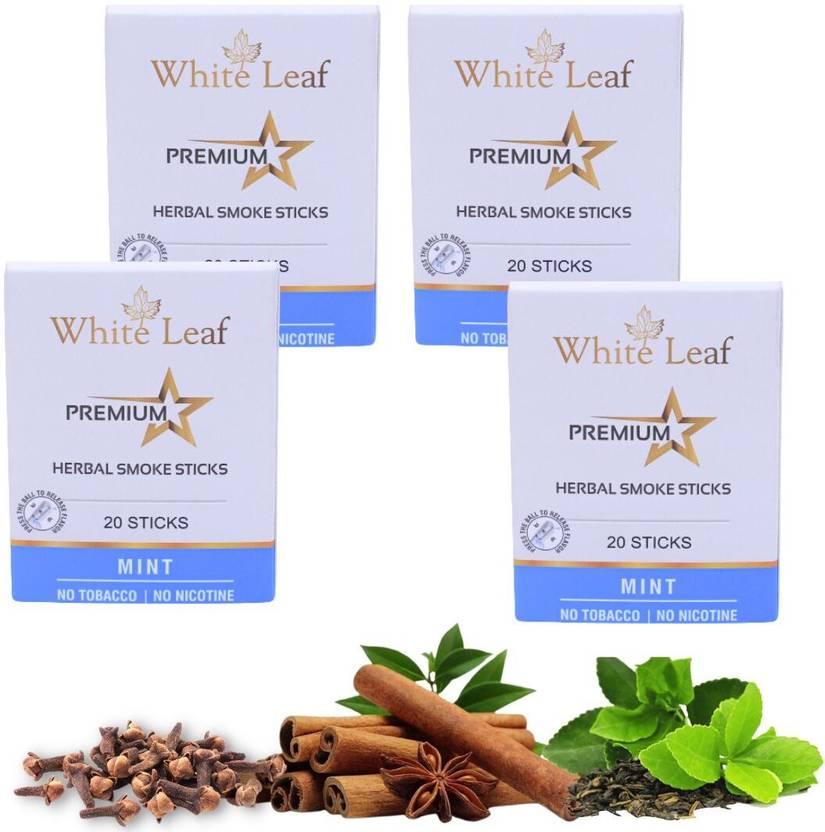 White Leaf Tobacco & Nicotine-Free Herbal Cigarette Mint Flavour Pack ...