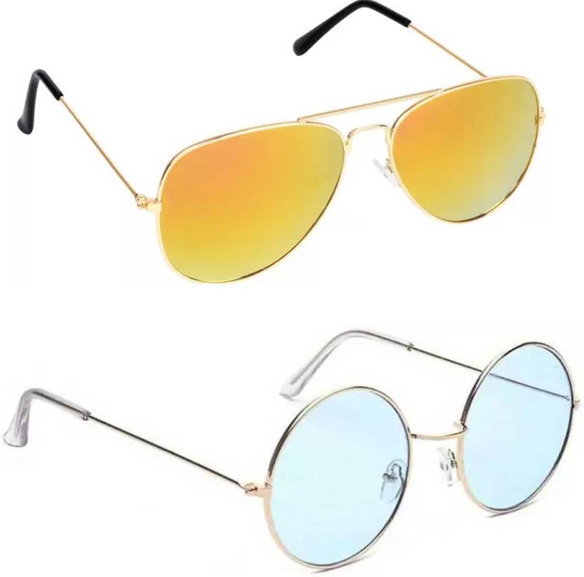 Buy RMKK Round, Aviator Sunglasses Yellow, Blue For Men & Women Online ...