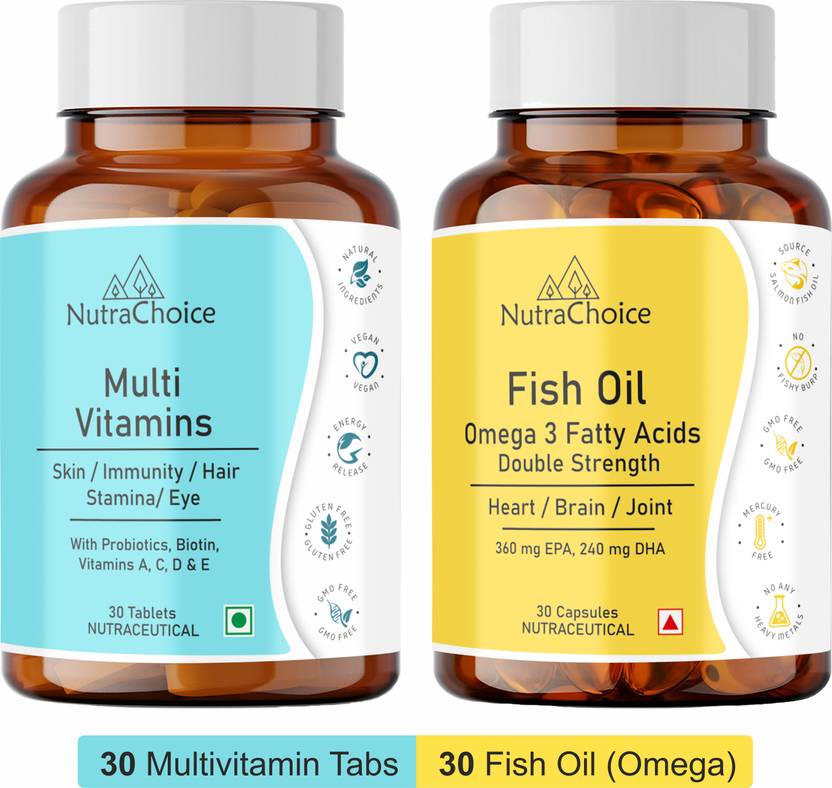 NutraChoice Multivitamin & Omega 3 Fish Oil Double Strength Combo (30N ...