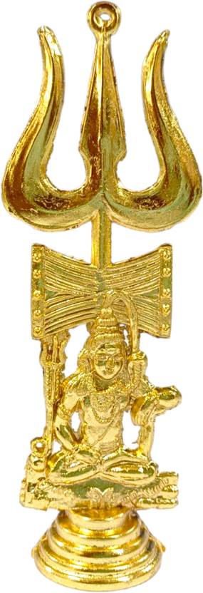 Dev Samagri Metal Golden Shiva Trishul with damru for pooja,(Shiva ...