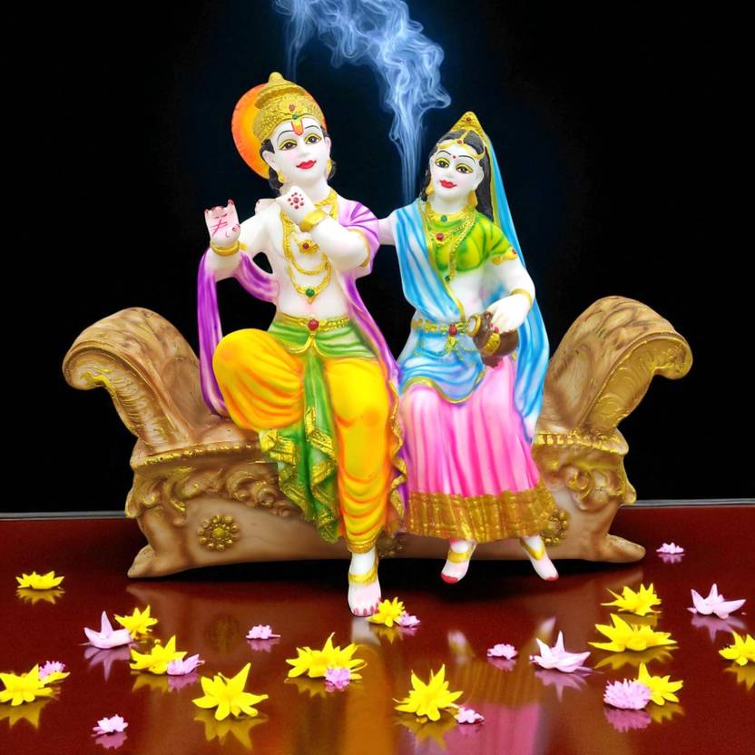 KRAFTINO 13 Inch Colored Marble Dust Radha Krishna on Sofa Idol ...