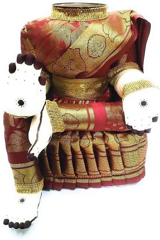 pstar Red and Golden Fabric Saree Varalakshmi Idol for Pooja 10 inch's ...