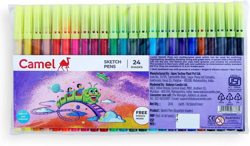 Flipkart.com | Kokuyo Camlin Camel 24 shades sketch pen fine Nib Sketch ...