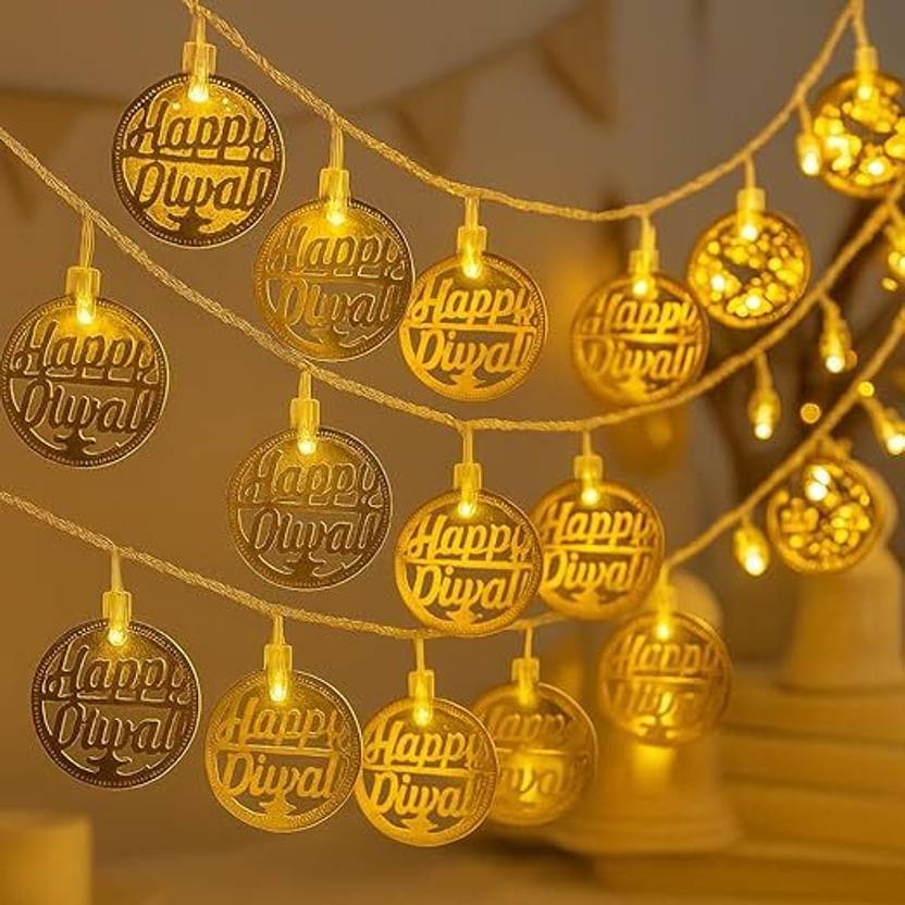 Gulab Diwali LED String Light Golden Round Metallic Light for Home ...
