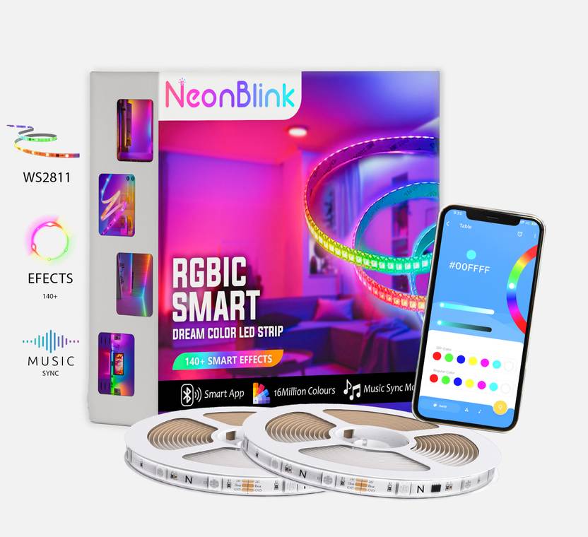 NeonBlink RGBIC Smart LED Strip - App Control | Music Sync | 140 ...