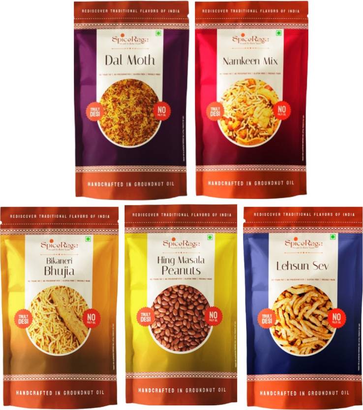 SpiceRaga Dal Moth, Namkeen Mix, Bikaneri Bhujia, Hing Masala Peanuts ...