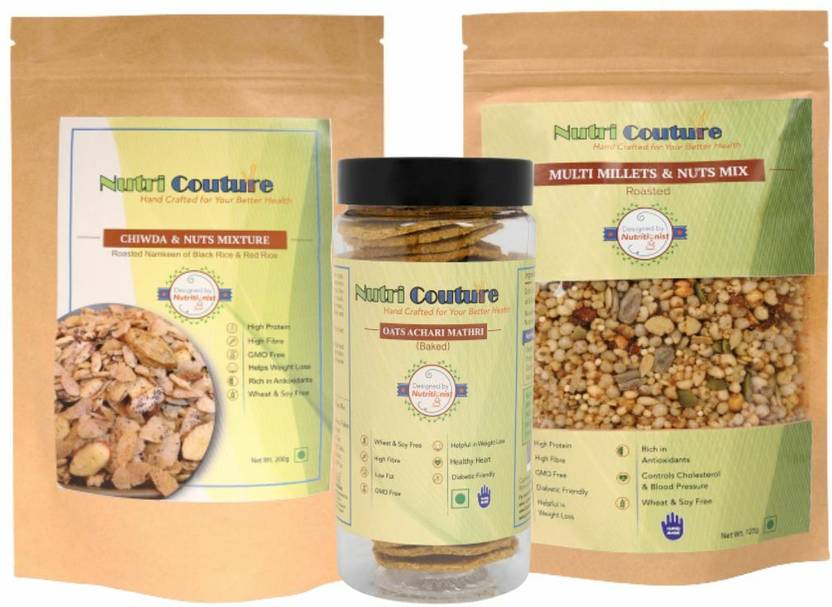 Nutri Couture Chiwda Nuts Mixture 200g, Millets Nuts Mix-125g, Oats ...
