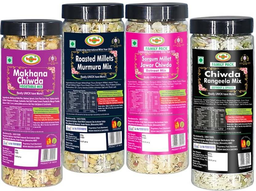 Trysome Makhana Chiwda Millets Murmura Mix Jawar Chiwda Rangeela Mix ...