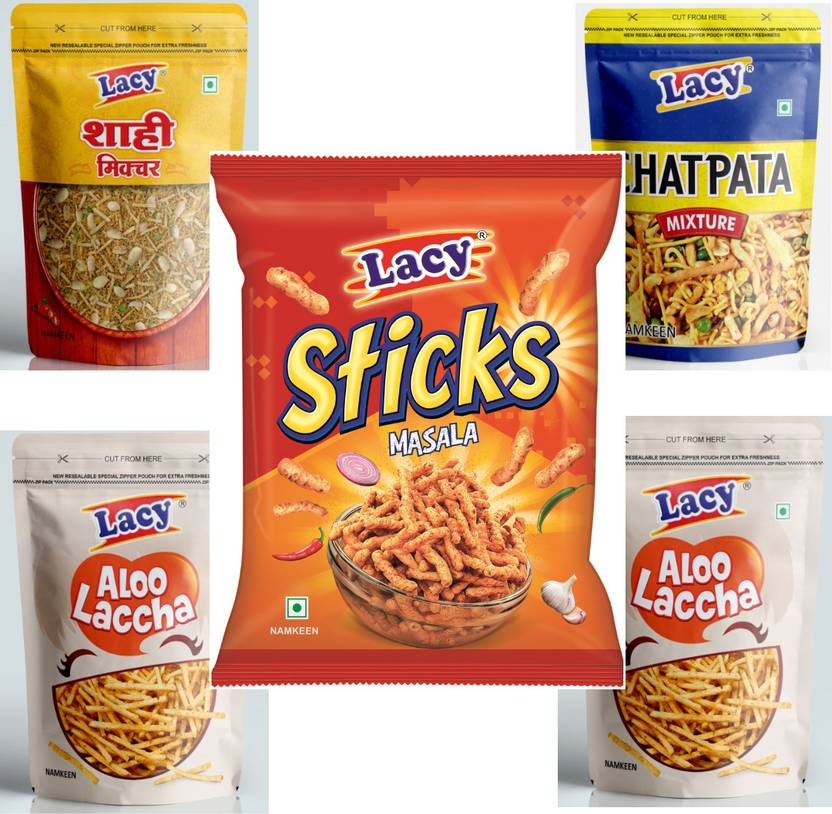 Lacy Shahi Mixture-Chatpata Mixture&Aloo Laccha (X2)&Sticks Masala ...