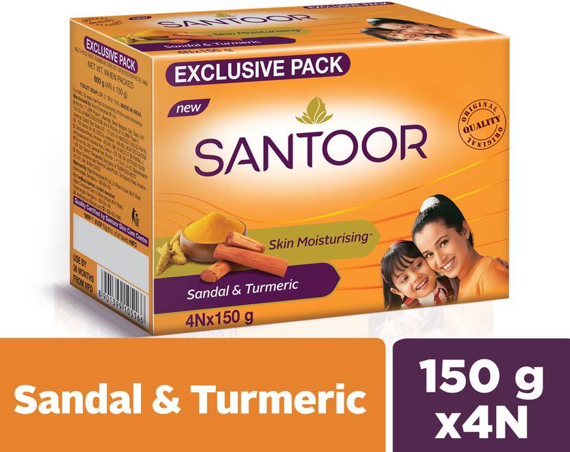 Santoor by Wipro Skin Moisturizing Sandal & Turmeric Bathing Bar Soap ...