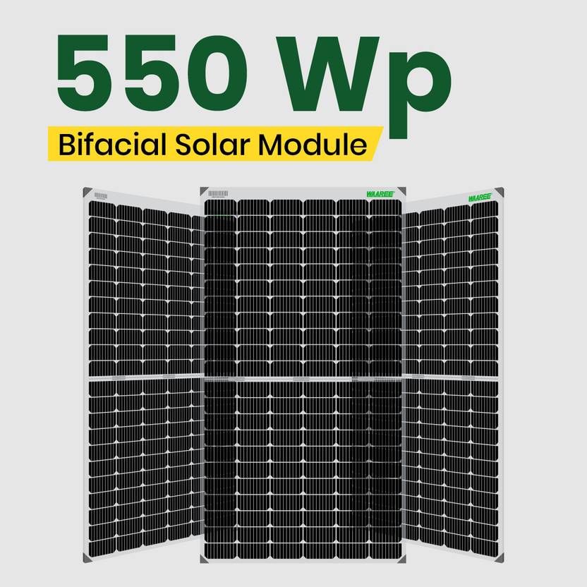 Waaree Solar Panel 550 Watt Mono PERC Bifacial (Pack of 2)24 Volts 144 ...