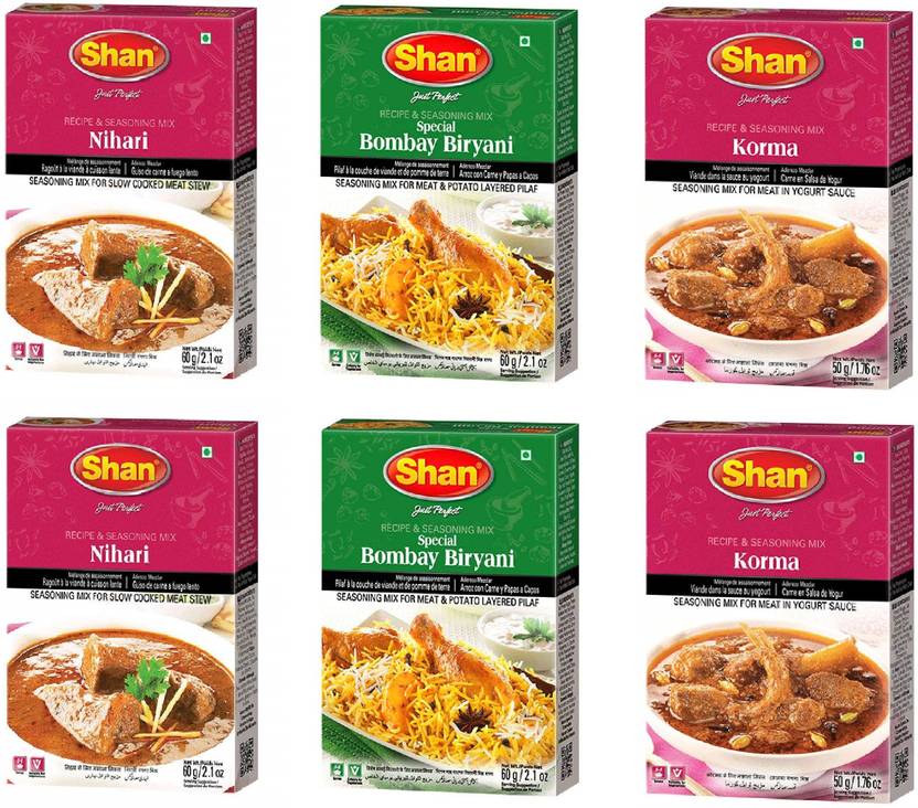 SHAN Combo of 2 Nihari 2 Bombay Biryani 2 Korma Masala (Pack of 3 x 2 ...