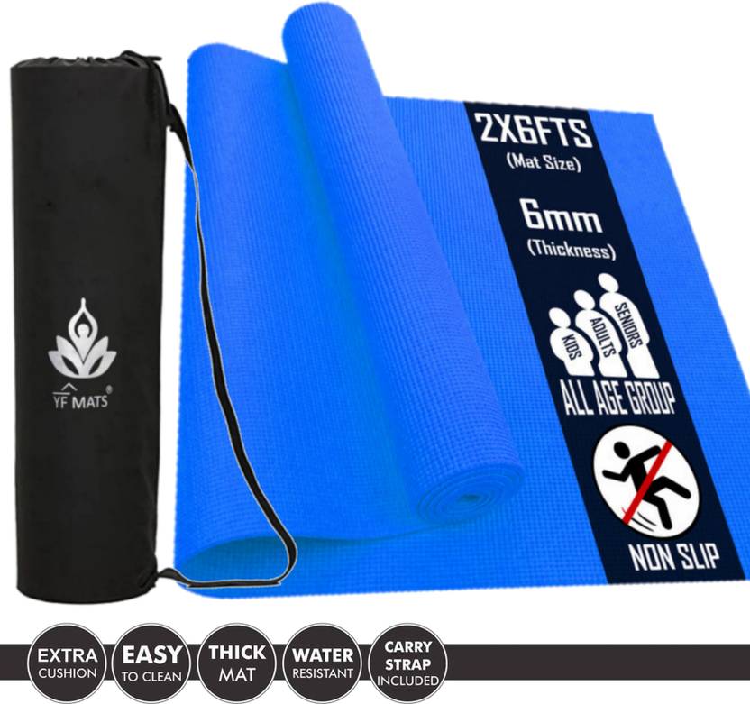 YFMATS 6MM-(blue)100% EVA ANTI SKID Light Weight YOGA MAT WITH CARRY ...