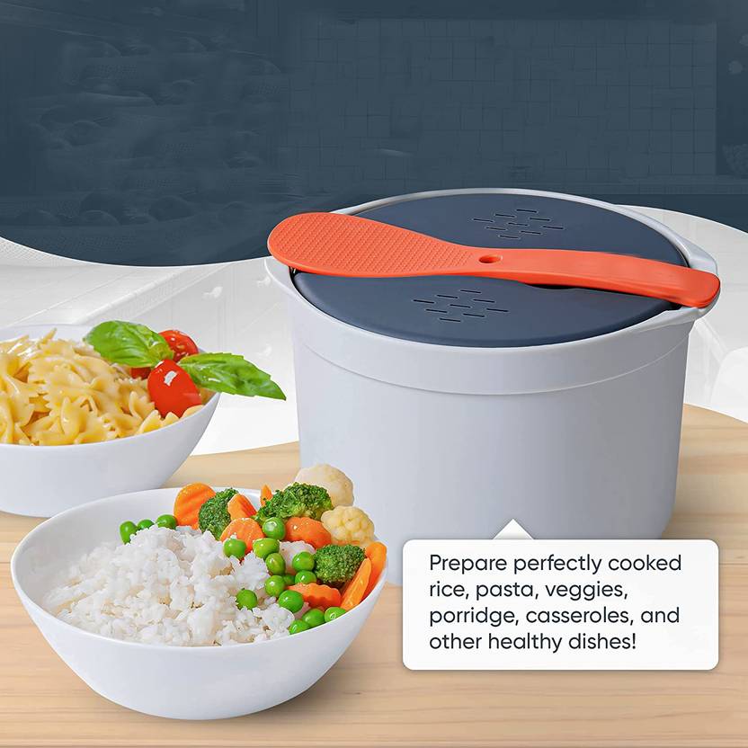 HOMFRO Microwave Plastic Rice Cooker, Orange/Beige Plastic Steamer ...