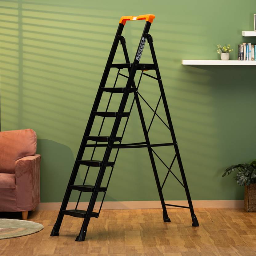BonKaso Alloy Steel Climb Master 7-Step Foldable Ladder with Anti-Slip ...