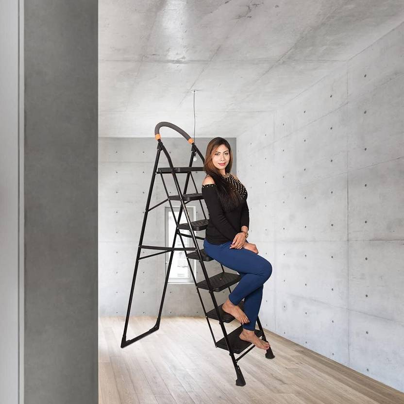 PARASNATH Black Diamond Ladder with Wide Steps 7 Steps 7.3 ft Folding ...
