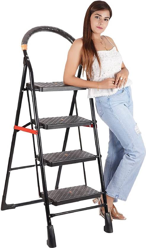 MIGSA Anti Slip 4 Step Heavy Duty Steel Metal Ladder Wide Steps and Top ...