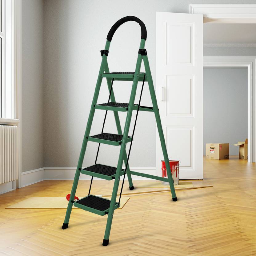 Cheston 5-Step MS Steel Home Ladder 5.1 FT, Anti-Skid 150+Kgs Green ...