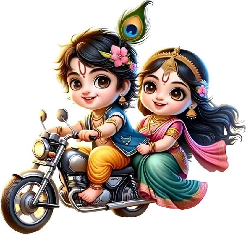 stylishdecor 64 cm cute little radha krishna on bike Self Adhesive ...