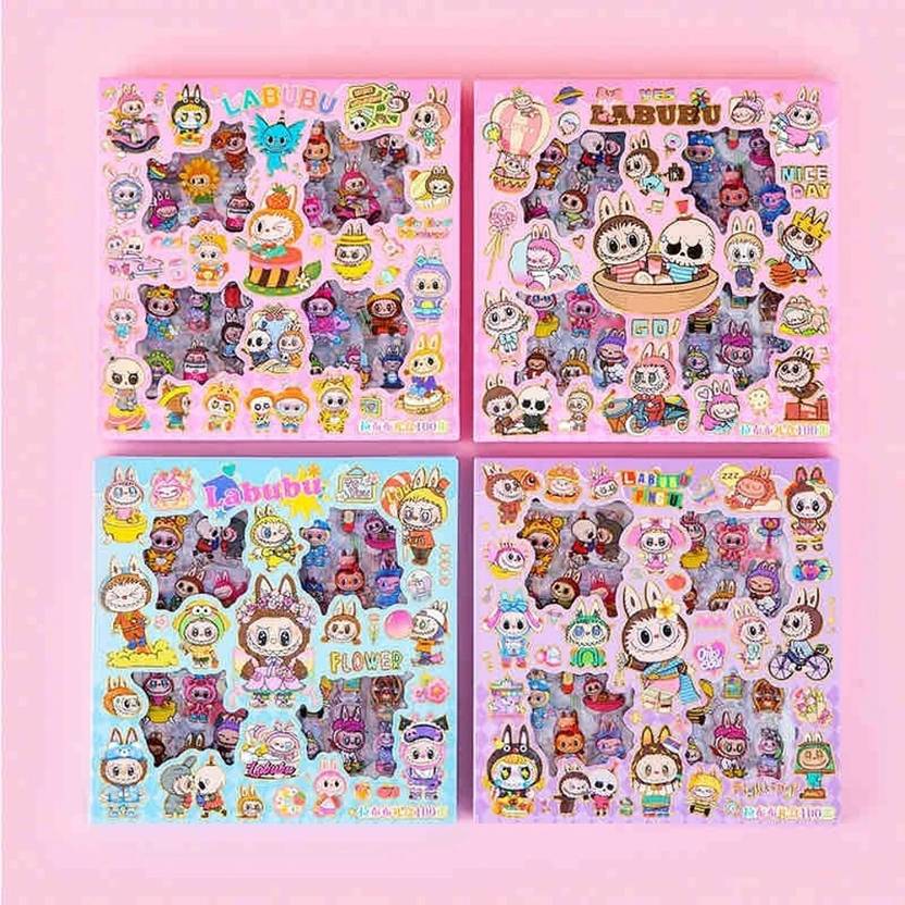 VZON 15 cm Cute LABUBU Cartoon Stickers Pack 100 Colorful Cartoon ...