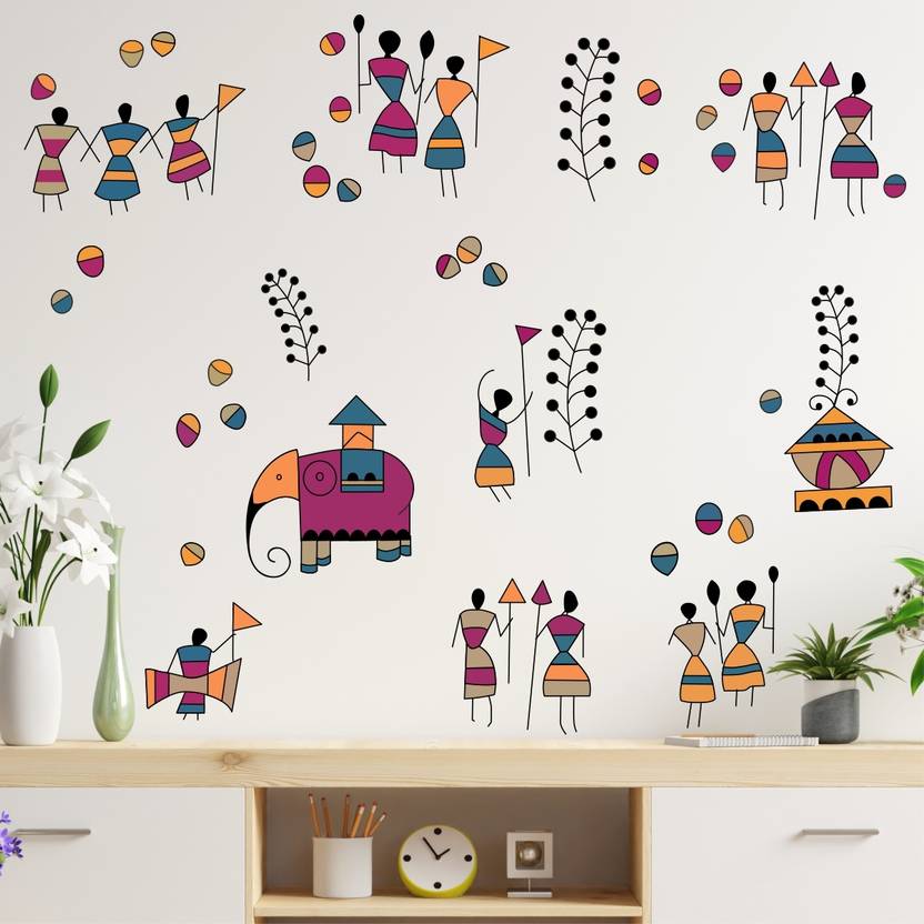 rawpockets 40 cm Tribal Activities Warli Art Self Adhesive Sticker ...