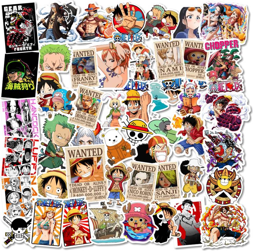 Akipi 2.5 cm Pack of 50 One Piece Luffy Anime Aesthetic Vinyl Stickers ...
