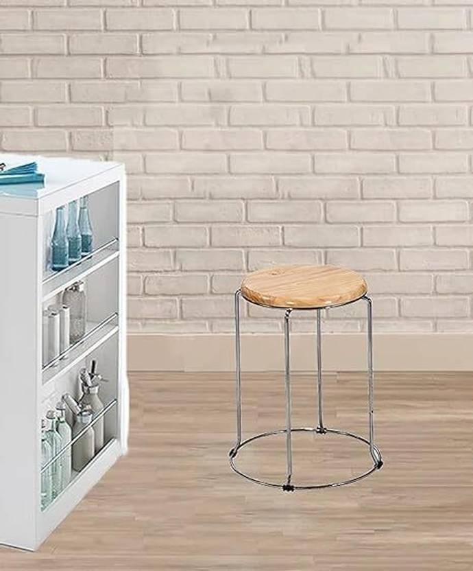 Linna Stainless Steel Metal Frame Wooden Stools for Home, Kitchen ...