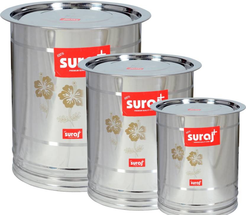 suraj Stainless Steel Box Set 30Kg and 25kg and 20kg COMBO STEEL JAR 85 ...