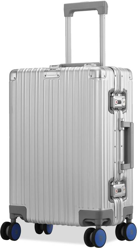EUME 100% Aluminium Cabin Luggage 50 Cm (Aluminium Silver with Blue ...