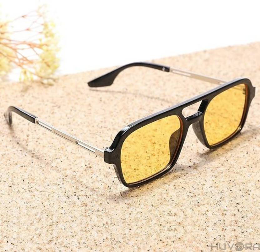 Buy HUVORA Rectangular, Retro Square, Aviator Sunglasses Yellow For Men ...
