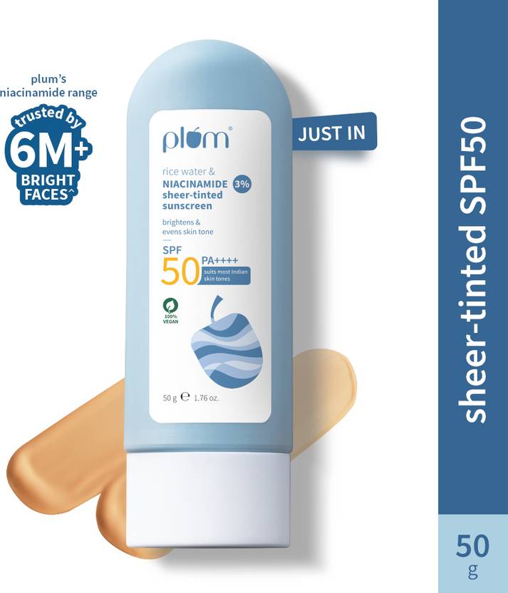 Plum Sunscreen - SPF 50 PA++++ Rice water & 3% Niacinamide Sheer-Tinted ...