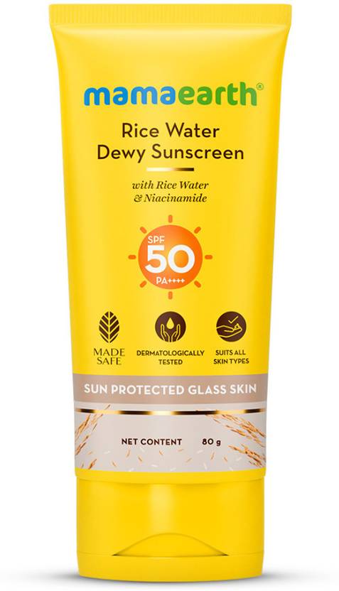 Mamaearth Sunscreen - SPF 50 PA++++ Rice Water Dewy Sunscreen with Rice Water & Niacinamide ...