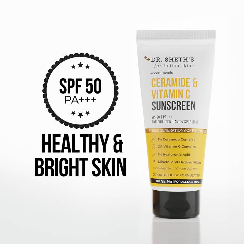 Dr. Sheth's Sunscreen - SPF 50 PA+++ Ceramide & Vitamin C| In-Vivo ...
