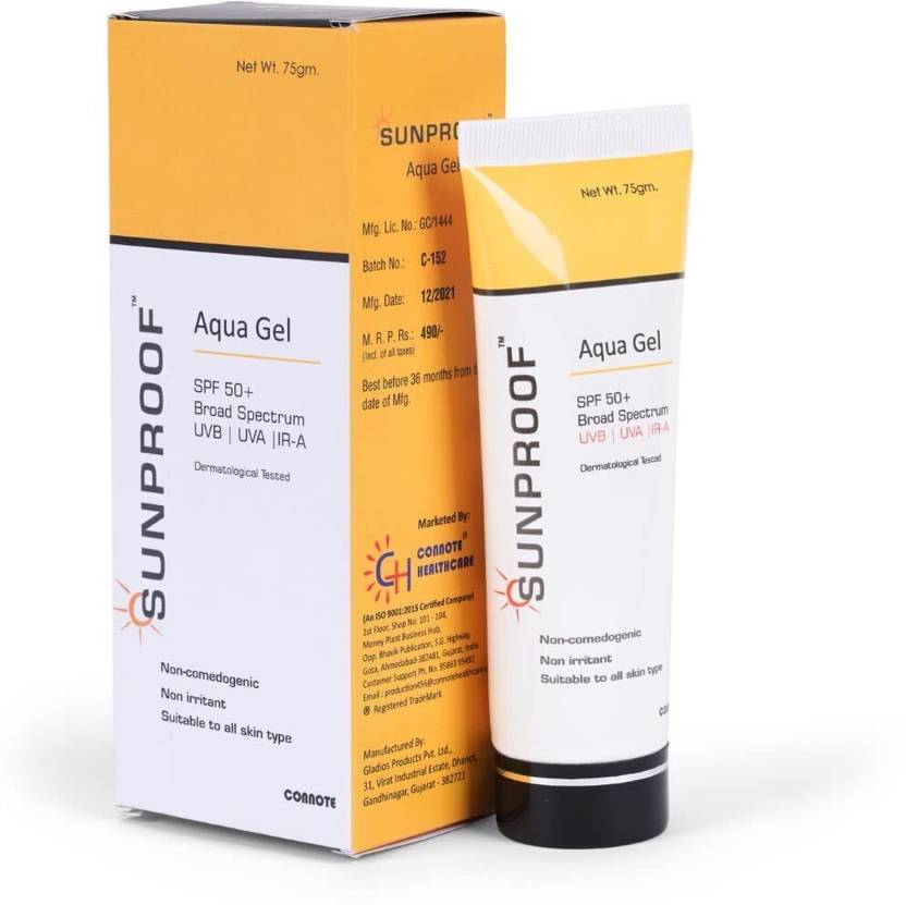 CONNOTE Sunscreen - SPF 50 PA+++ SUNPROOF Aqua Sunscreen Gel 75GM ...