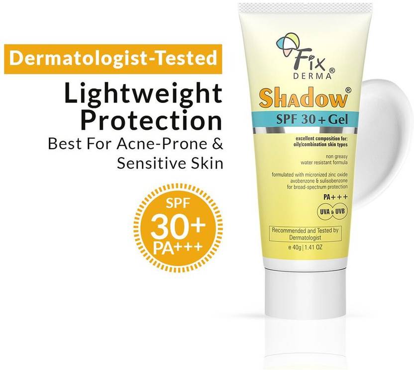 Fixderma Sunscreen - SPF 30+ PA+++ Shadow Sunscreen SPF 30+ Gel For ...
