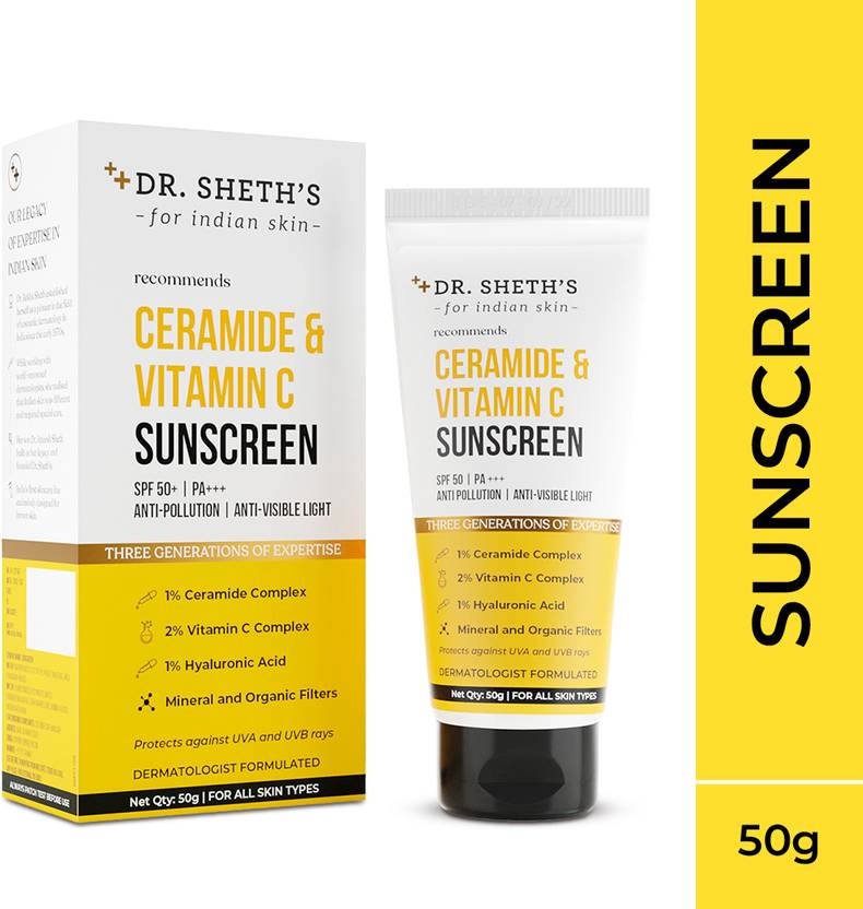Dr. Sheth's Sunscreen - SPF 50 PA+++ Ceramide & Vitamin C| In-Vivo ...