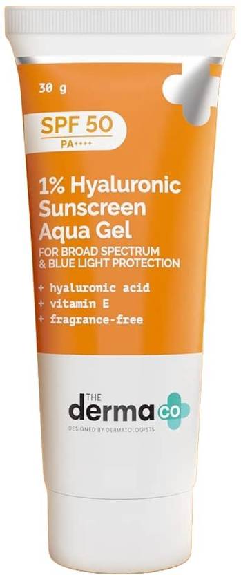 The Derma Co Sunscreen - SPF 50 PA++++ 1% Hyaluronic Aqua Gel- Lightweight, No white-cast for ...