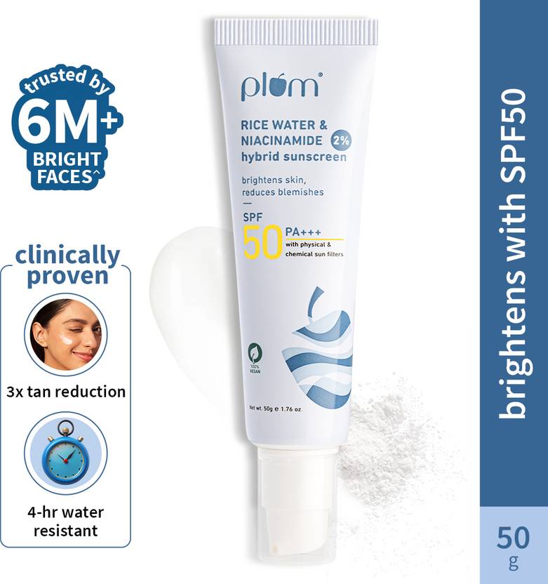 Plum Sunscreen - SPF 50 PA+++ 2% Niacinamide & Rice Water Sunscreen ...