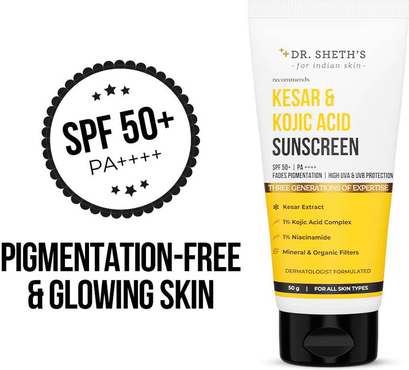 Dr. Sheth's Sunscreen - SPF 50 PA++++ Kesar & Kojic Acid Sunscreen SPF ...
