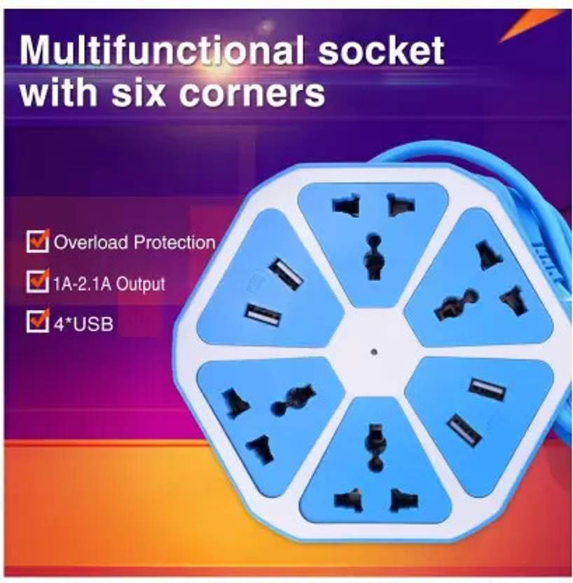 SYARA M4_Hexagon Socket Power Strip w/ USB Charger | 4-Outlet + 4-USB ...