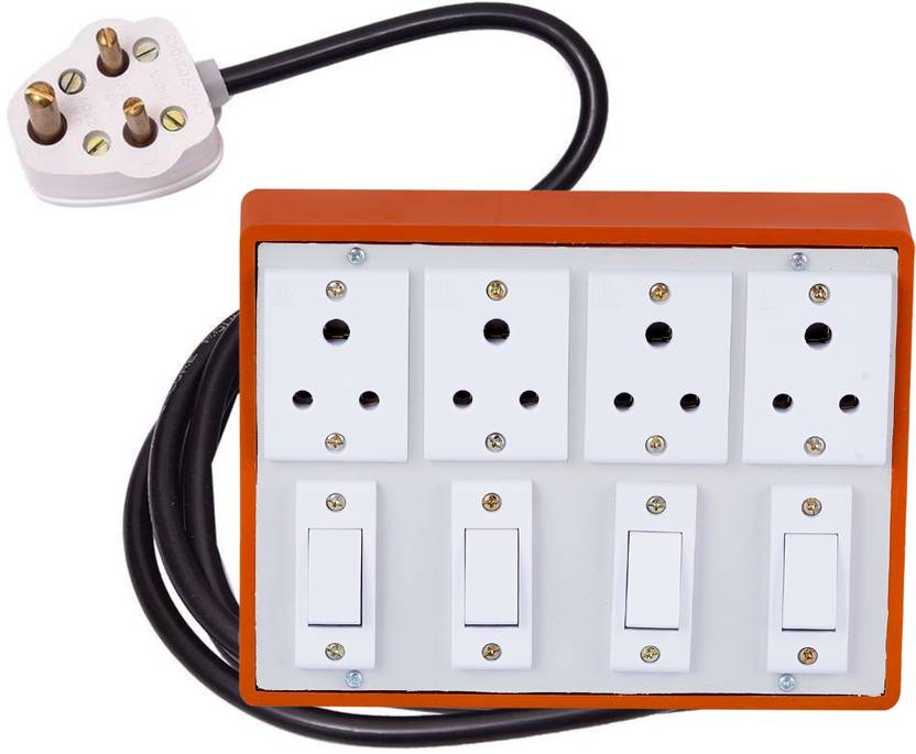 JELECTRICALS Brown (4+4) Heavy Duty Extension Board 6A 2 Anchor Switch ...