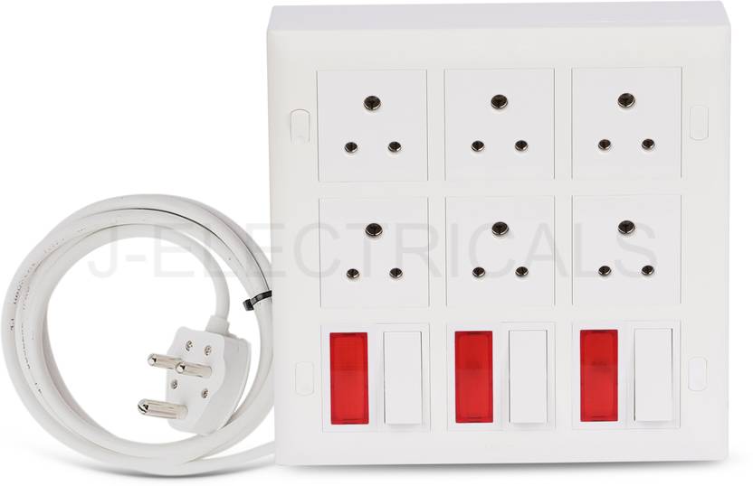 JELECTRICALS Premium Modular Extension Board With 3 Core Wire 6 Socket ...