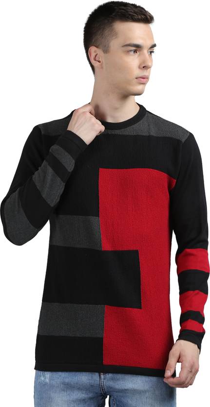 Tim Paris Colorblock Round Neck Casual Men Black Sweater - Buy Tim ...