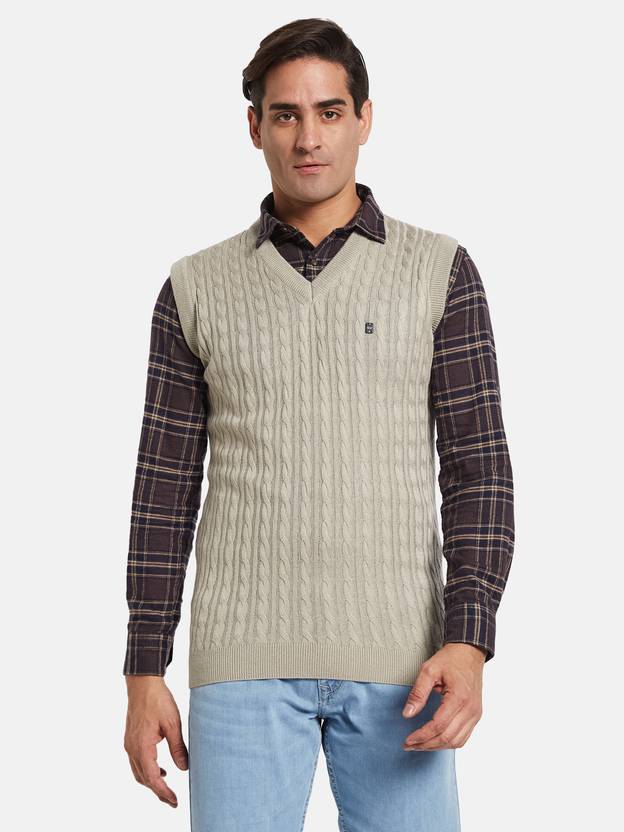 METTLE Solid V Neck Casual Men Grey Sweater - Buy METTLE Solid V Neck ...