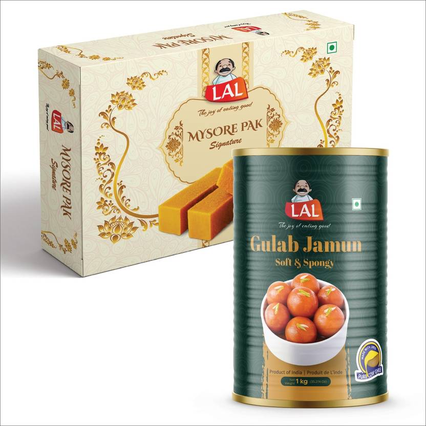 Lal Sweets Combo Pack of Mysore Pak Signature 400g & Gulab Jamun 1 kg ...