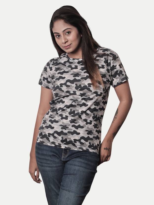 radprix Military Camouflage Women Round Neck Black T-Shirt - Buy ...